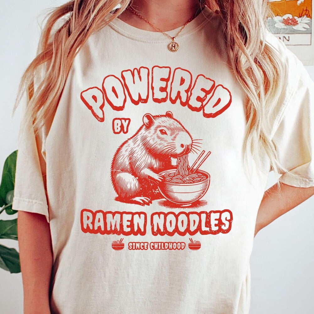 Capybara Shirt, Powered By Ramen Noodles, Funny Graphic Tees, Capybara ...