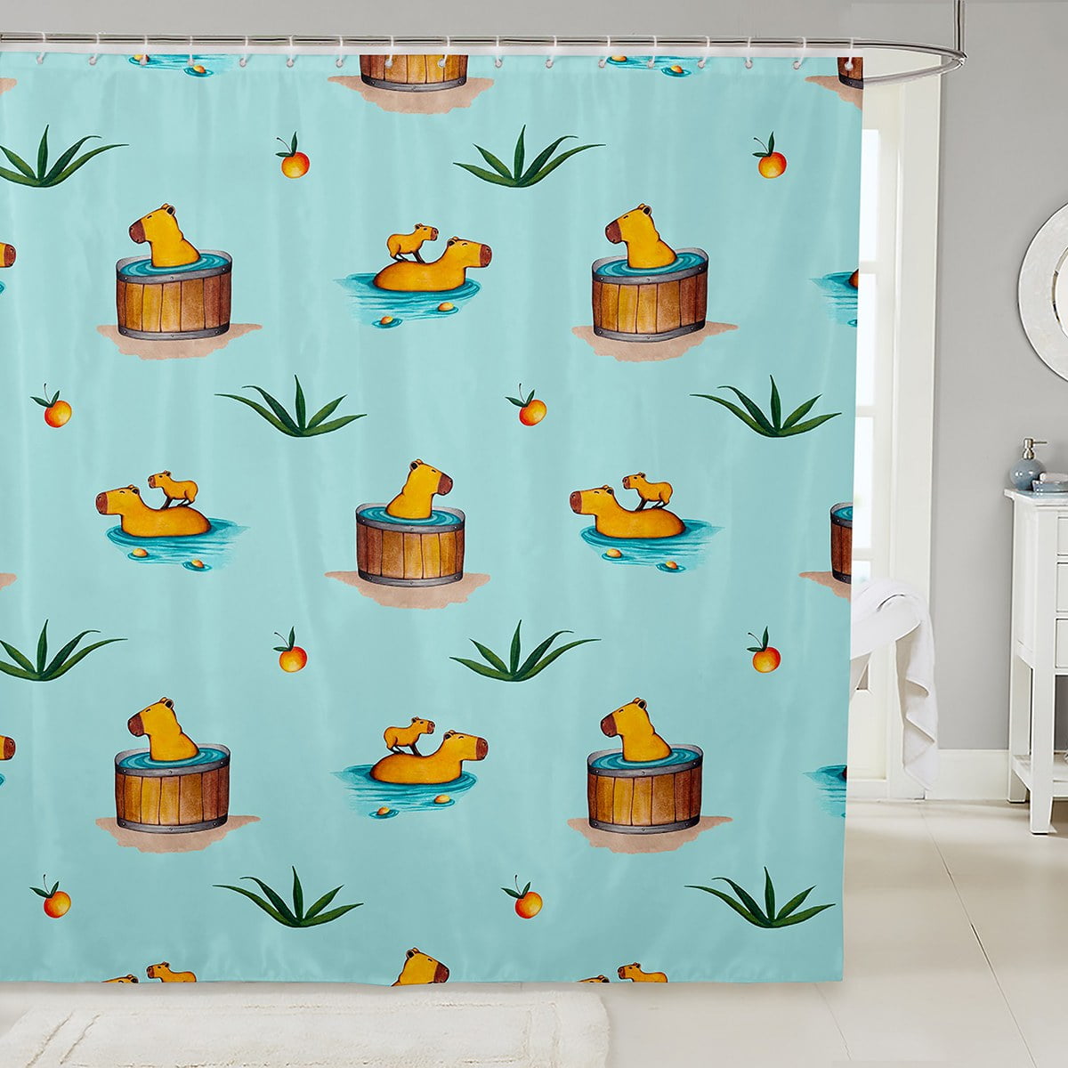 Capybara Shower Curtain Cute Rodent Animals Capybara Bath Curtain Funny ...