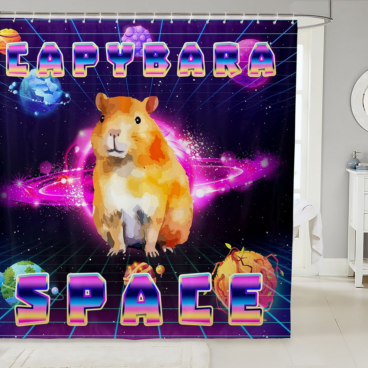 Capybara Shower Curtain Universe Outer Space Themed Bath Curtain Cute ...