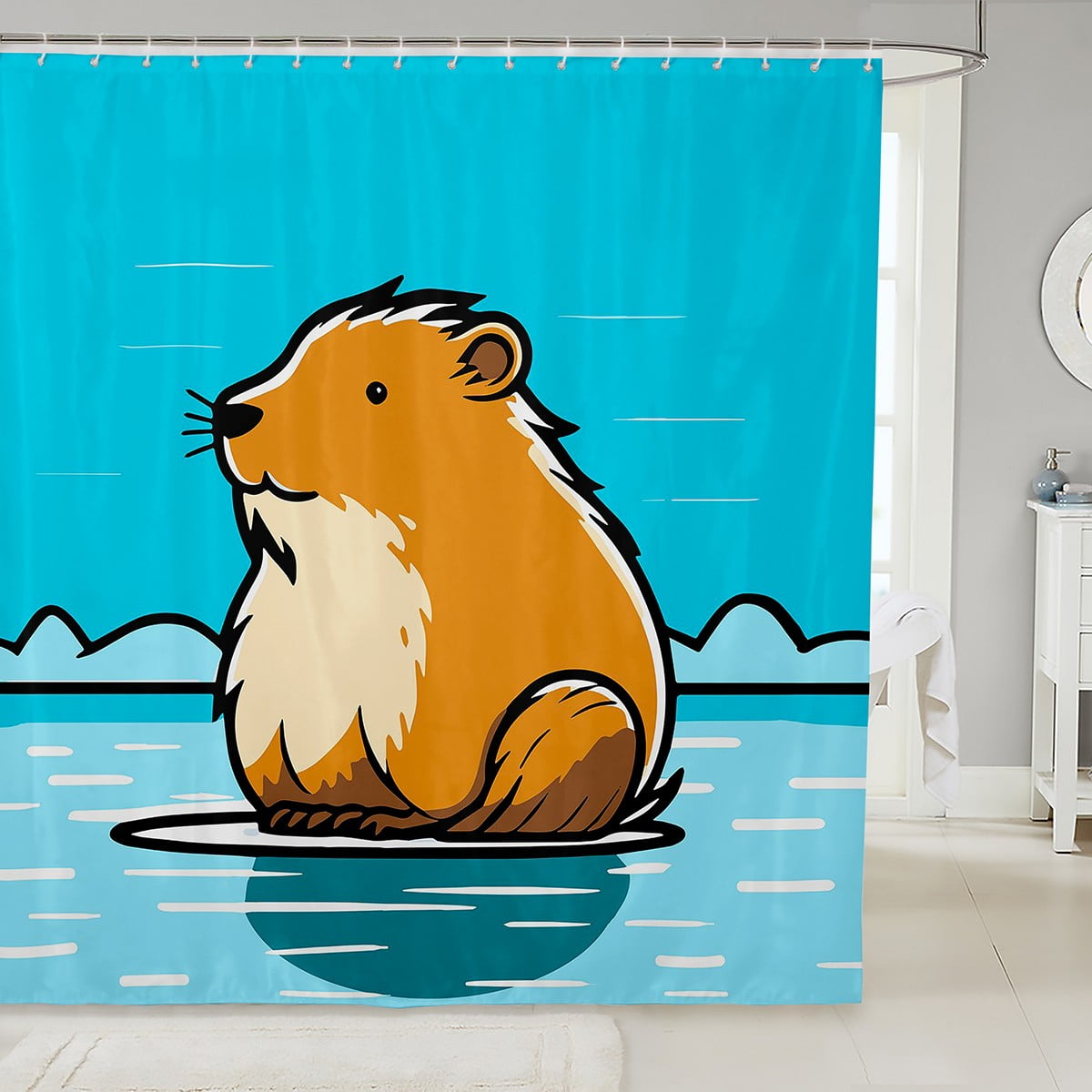 Capybara Shower Curtain For Toddler Kids, Cartoon Zoo Pet Animals ...