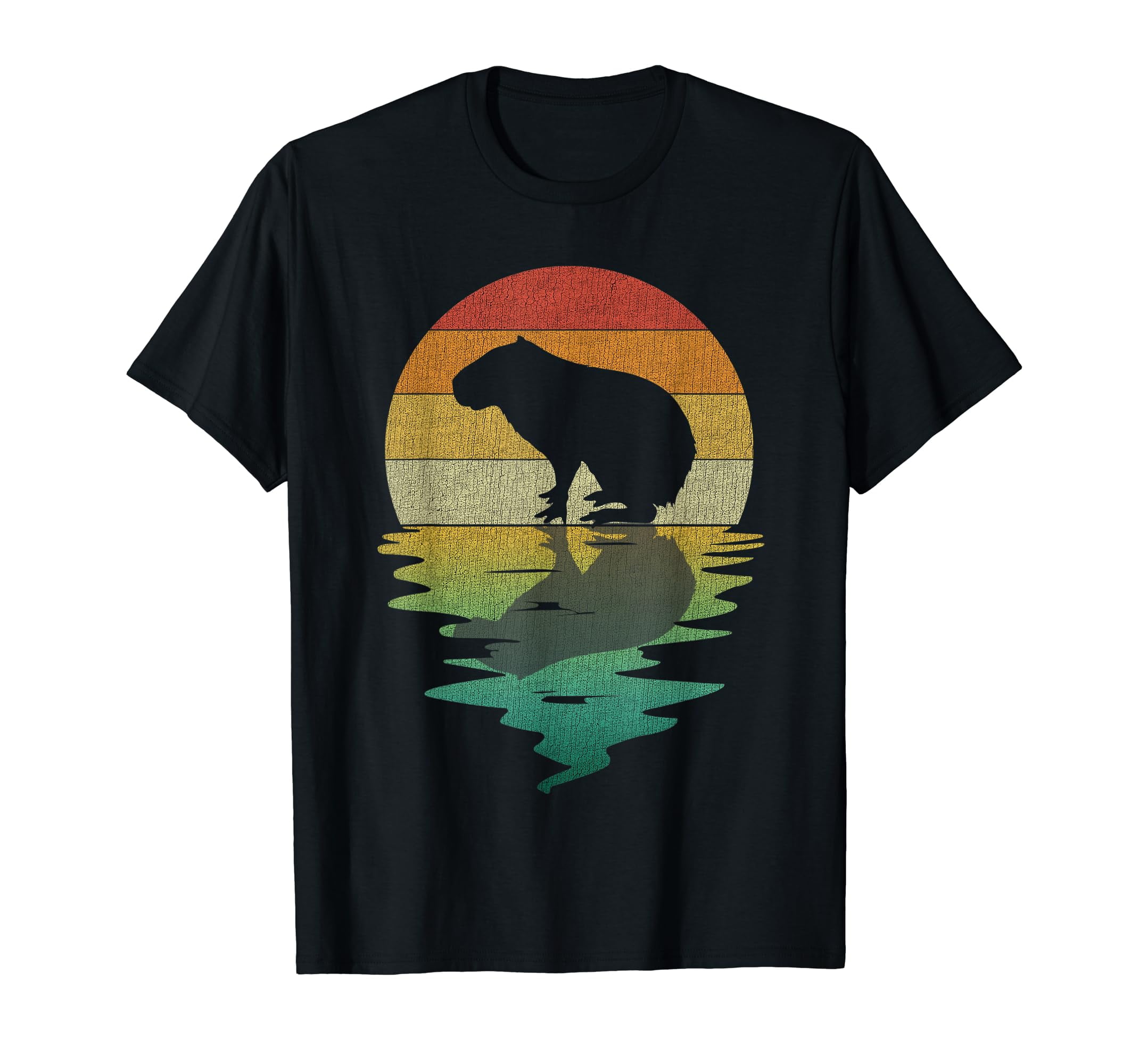 Capybara Silhouette Sunset Retro Vintage 70s Nature Lover Black T-Shirt ...