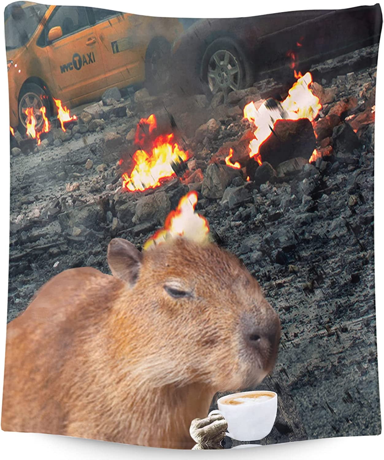 Capybara Sipping Coffee Blanket - 60x50 Inches Throw Size Blanket for Kids, Adults- Soft Plush ...