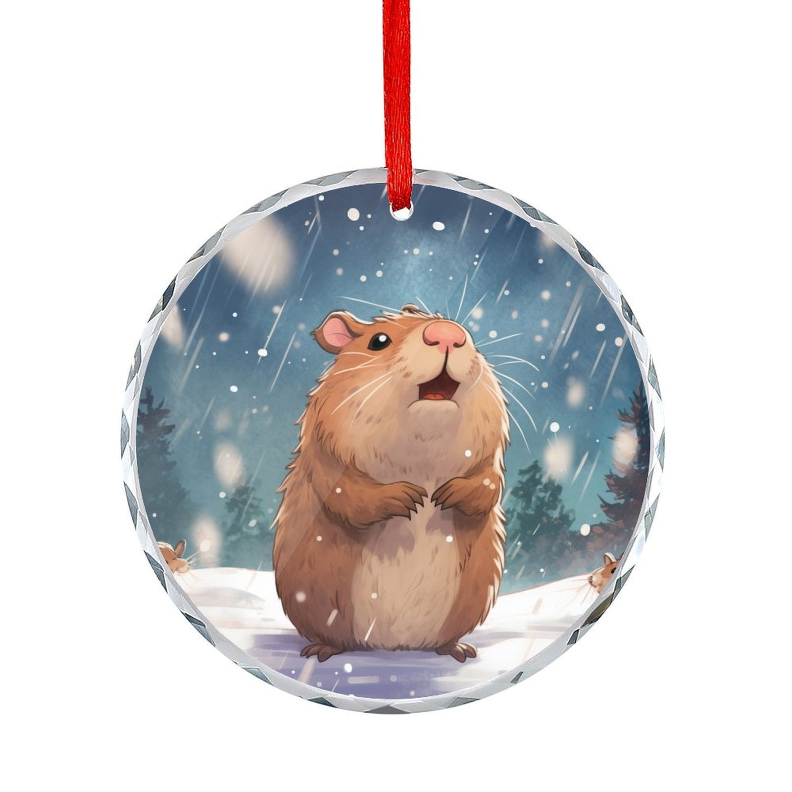 Capybara Snowing Winter Crystal Glass Christmas Ornament Funny Animal ...