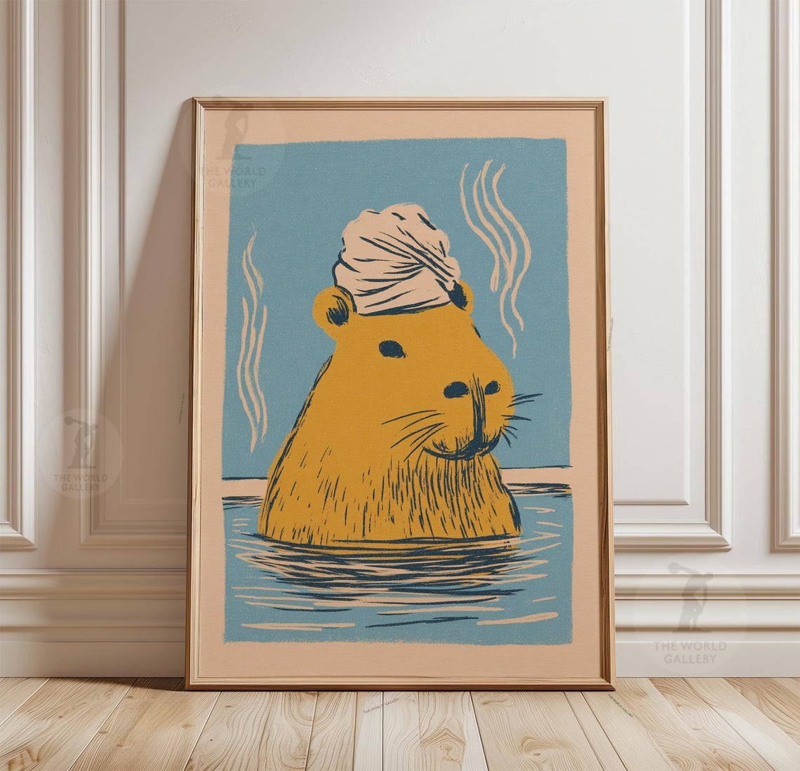 Capybara Spa Poster Blue Background Animal Illustration Minimal Bath ...