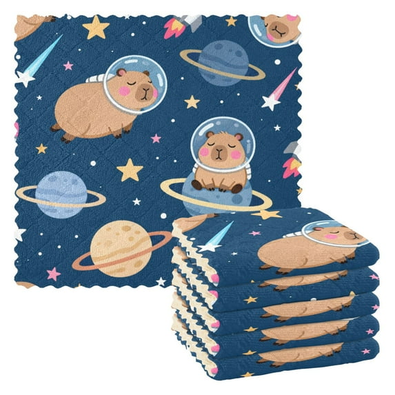 Capybara Space Pattern Dish Towels 6 Pack Kitchen Cleaning Dish Cloths ...