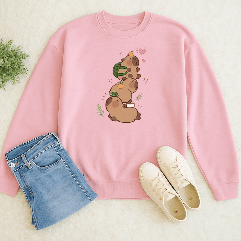 Capybara Stack Cute Funny Animal Lover Party Graphic Print Sweatshirt ...
