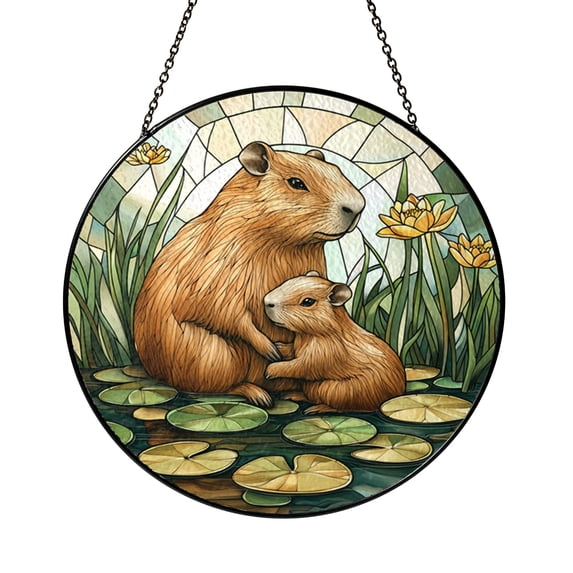Capybara Stained Glass Style Suncatcher Window Hanging, Wildlife Animal ...