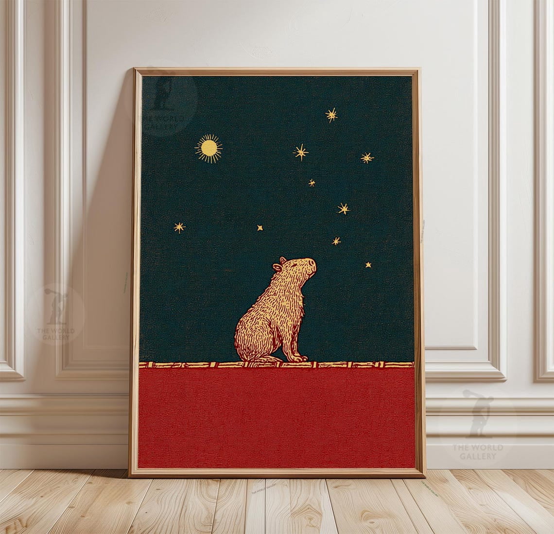 Capybara Starry Night Poster Dark Sky Moon Minimal Animal Wall Art ...