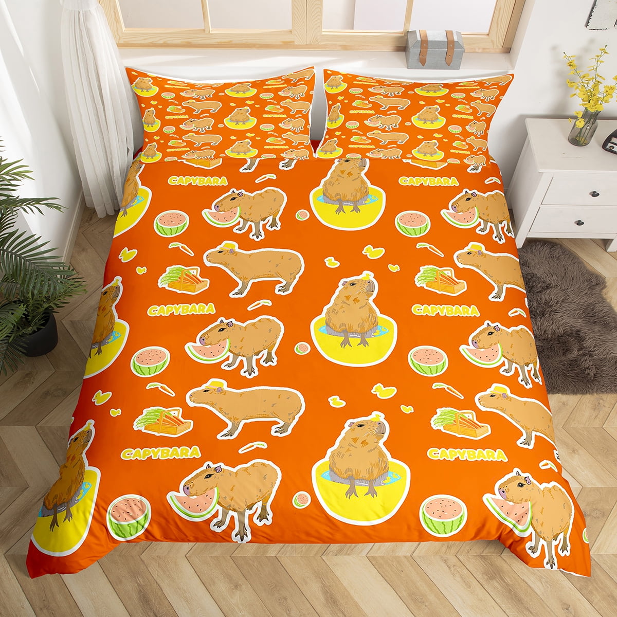 Capybara Sticker Bedding Set Funny Capybaras Comforter Cover Capybara ...