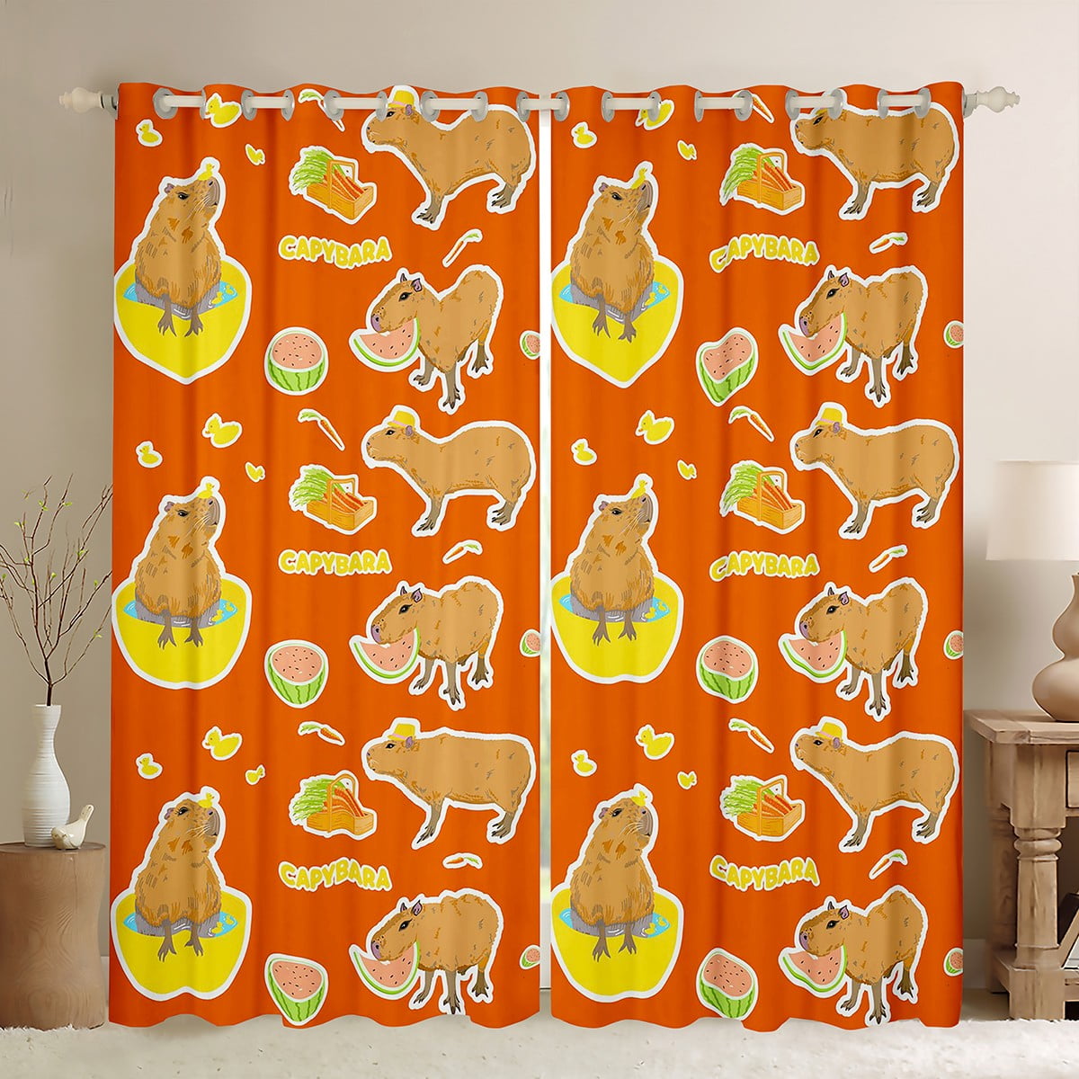 Capybara Sticker Blackout Curtains Funny Capybaras Curtains for Living ...