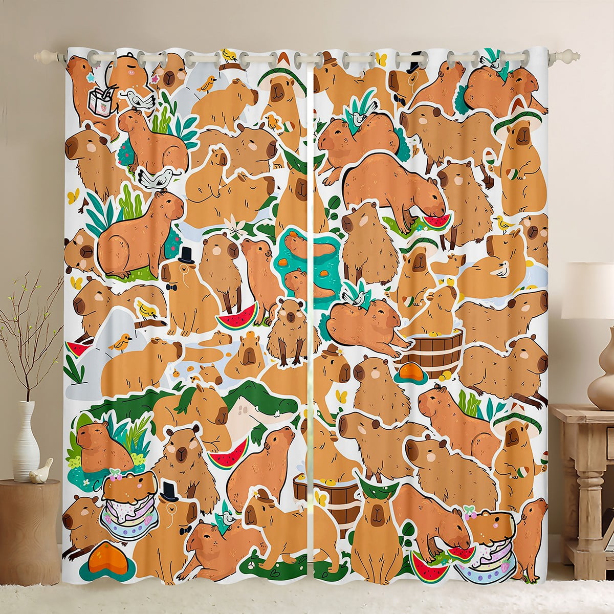 Capybara Sticker Curtains Kids Youth Kawaii Pet Animals Blackout ...