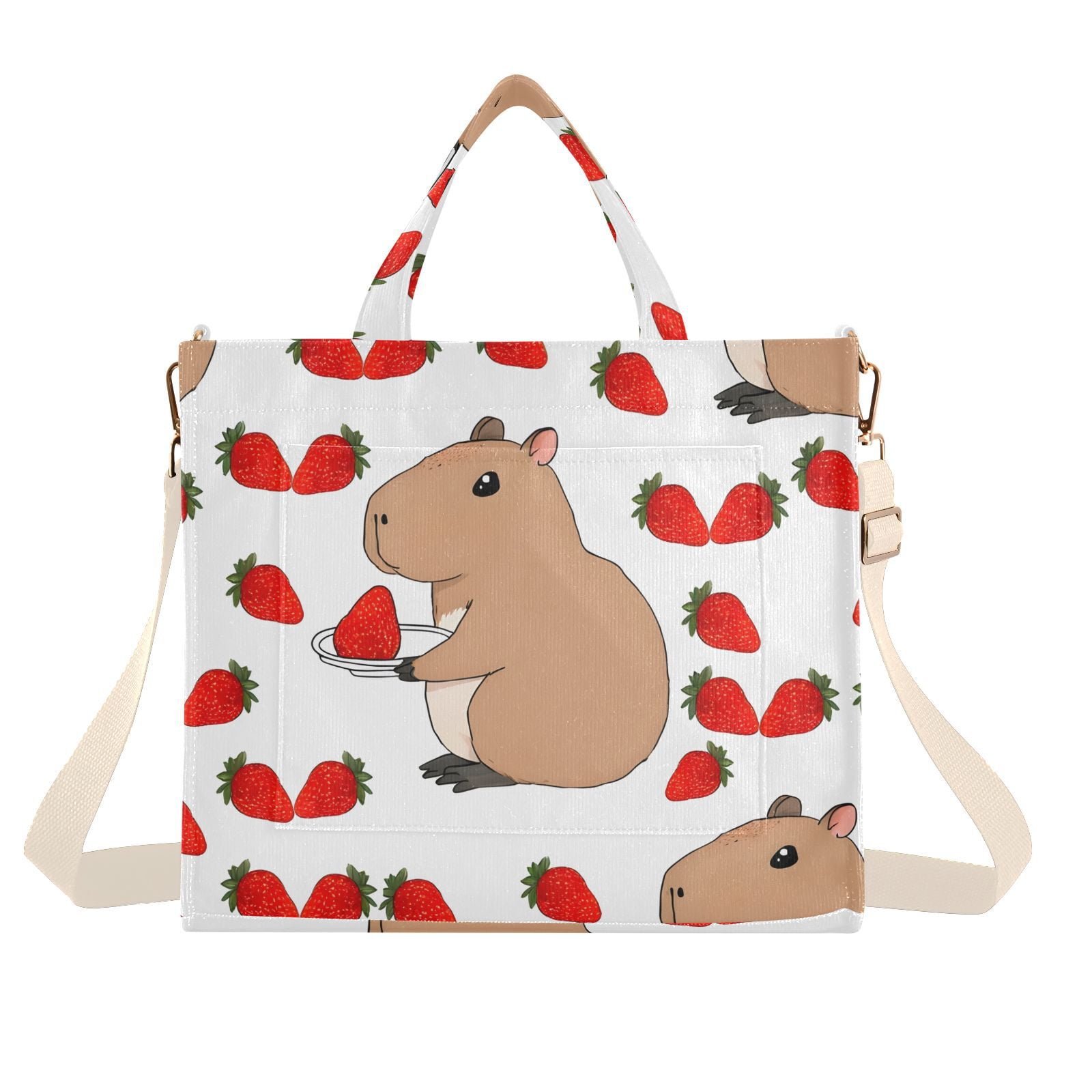 Capybara Strawberry Corduroy Tote Bag Handbag Large Messenger Bag ...