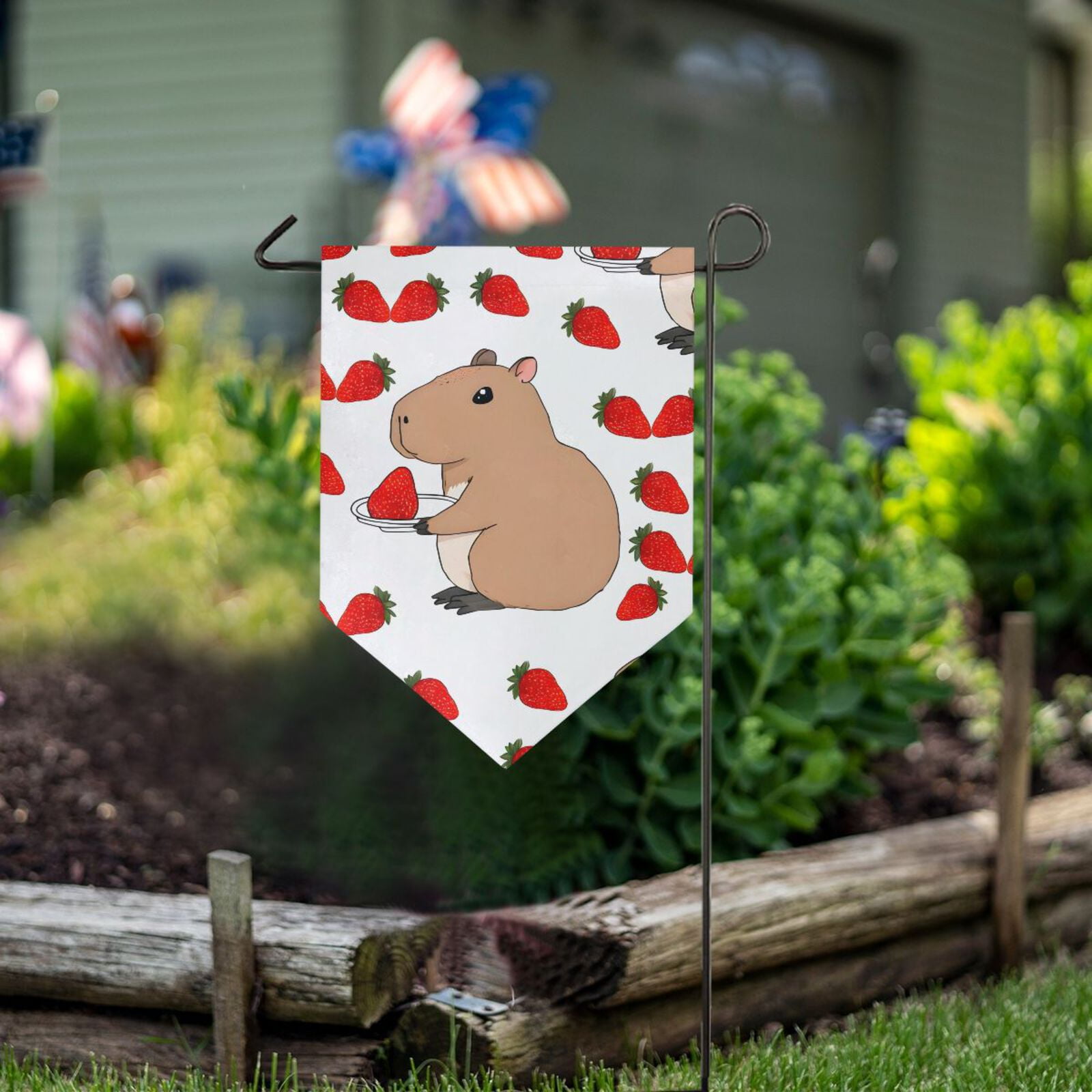 Capybara Strawberry Garden Flag 18" x 12.5" Double Sided Yard Lawn ...