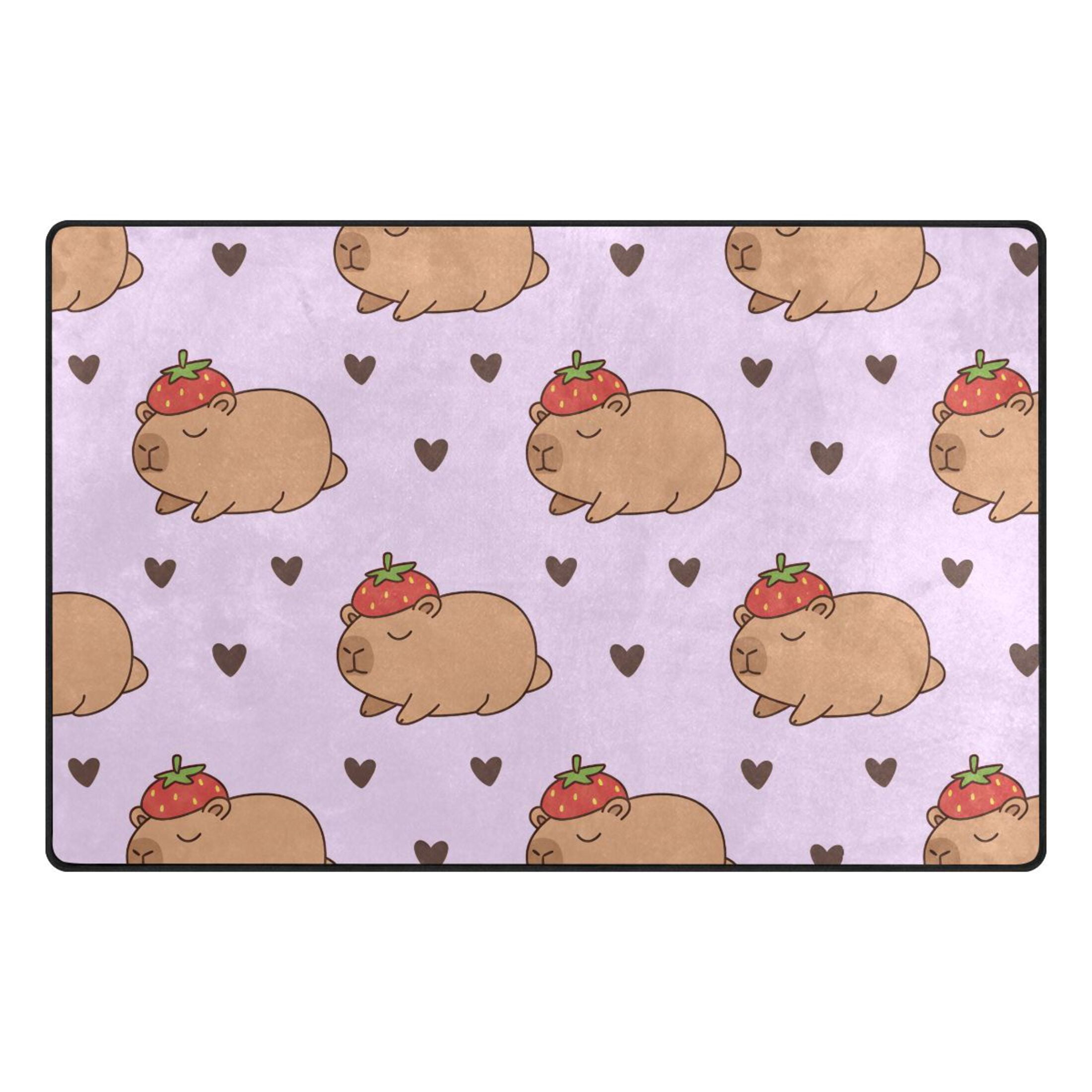 Capybara Strawberry Hat Pattern Memory Foam Area Rug 60"x39" Non Slip ...