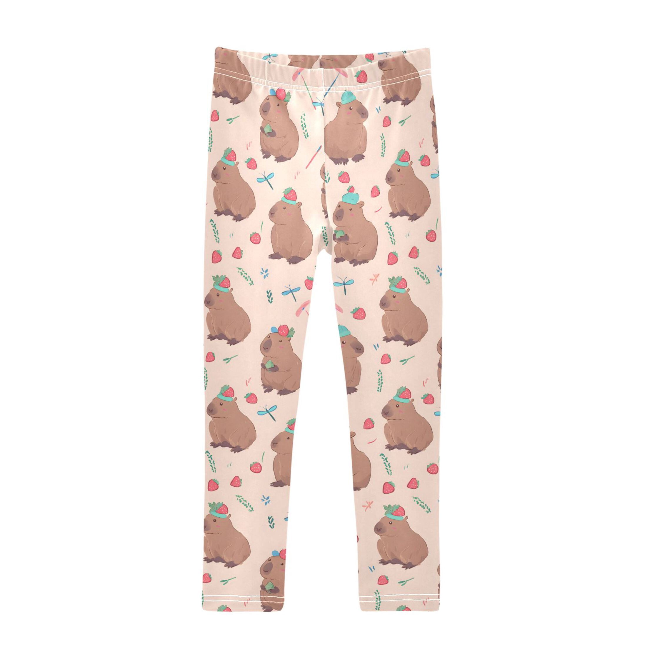 Capybara Strawberry Printed Leggings Yoga Pants for in 4t to 10t ...