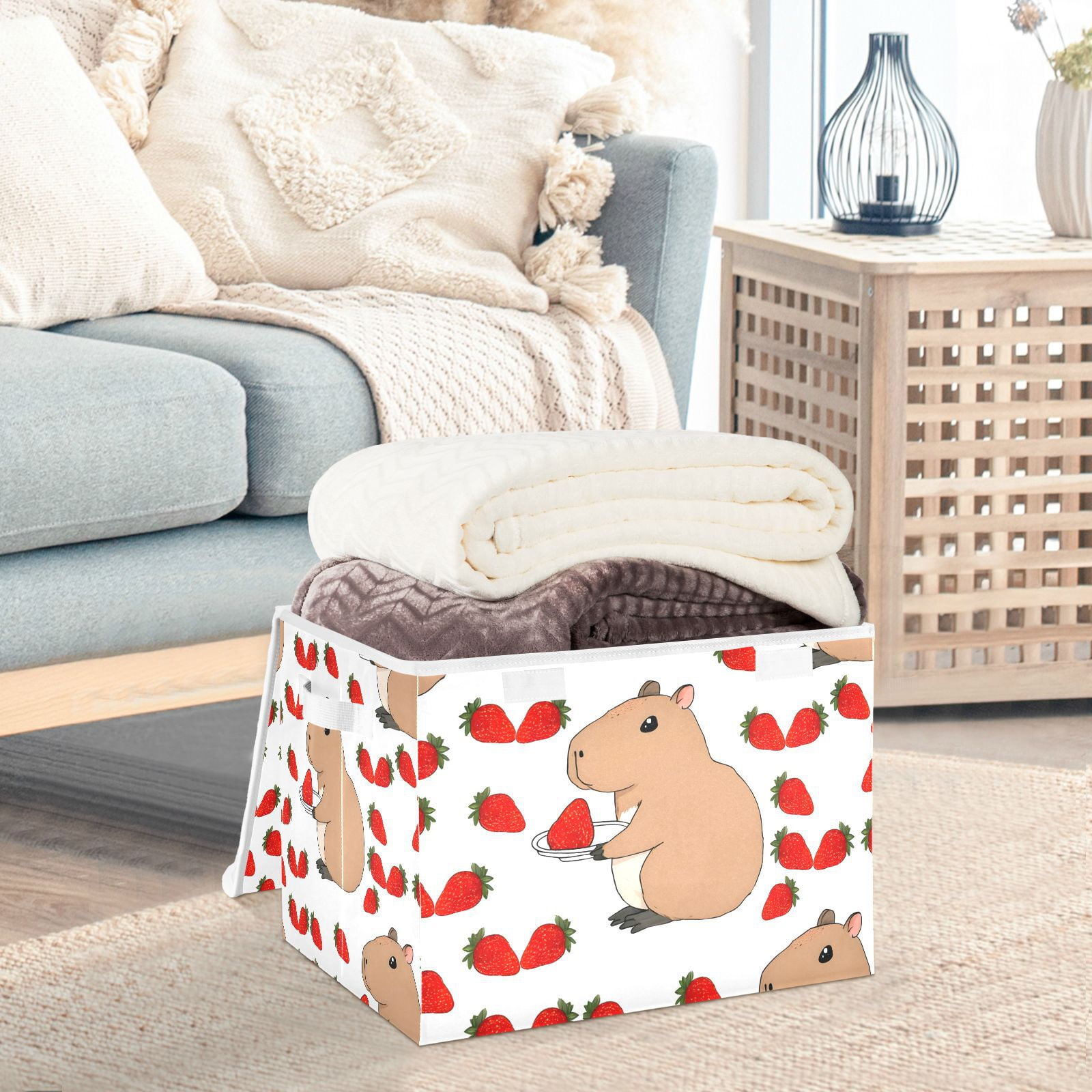 Capybara Strawberry Storage Basket Foldable Laundry Basket Shelf Kids ...