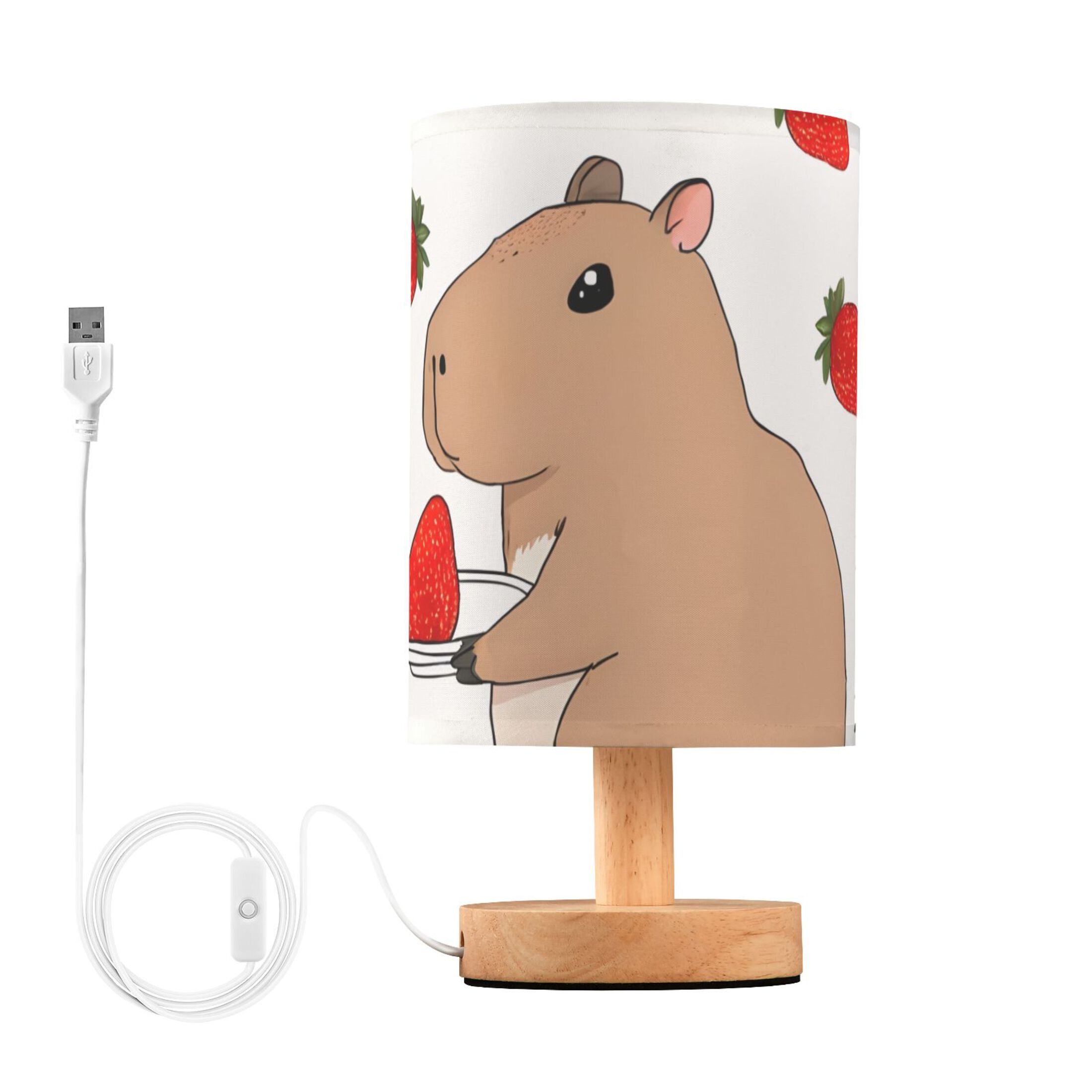 Capybara Strawberry Table Lamp USB Bedside Desk Nightstand Lamp Printed ...
