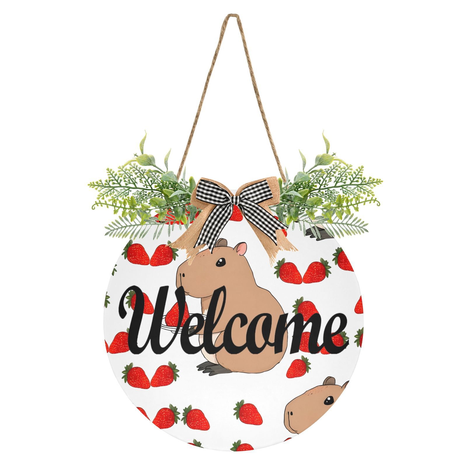 Capybara Strawberry Welcome Sign for Front Door Wreath Door Sign for ...