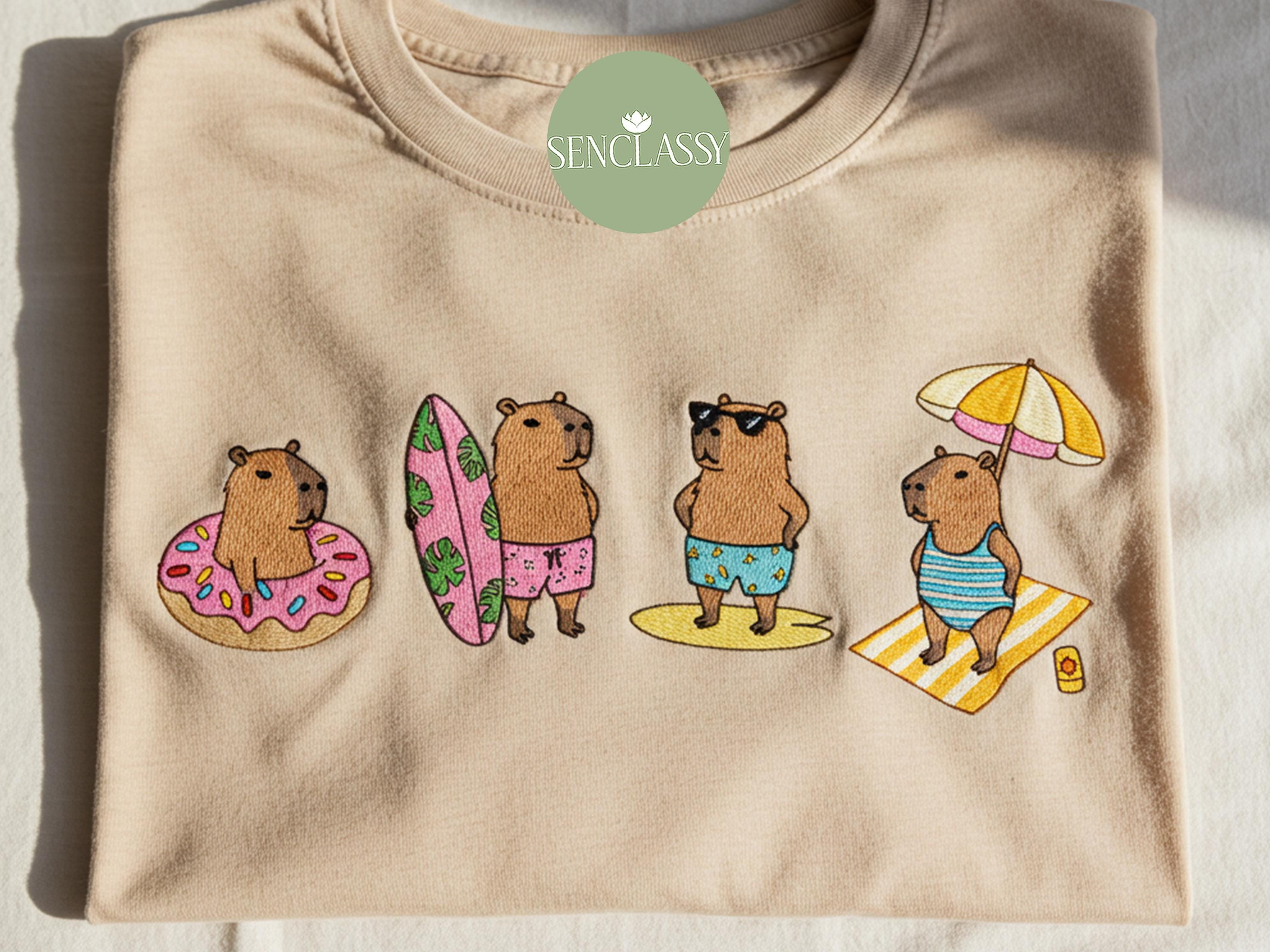 Capybara Summer Embroidered Shirt, Cute Chill Animal Tee, Aesthetic ...