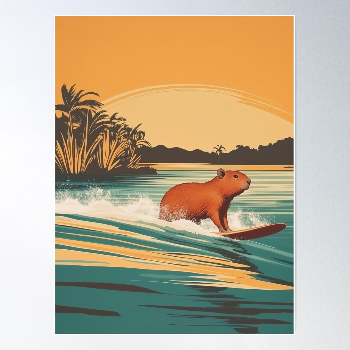 Capybara Surf Journey – Tropical Wave Riding Poster Wall Art, Modern ...
