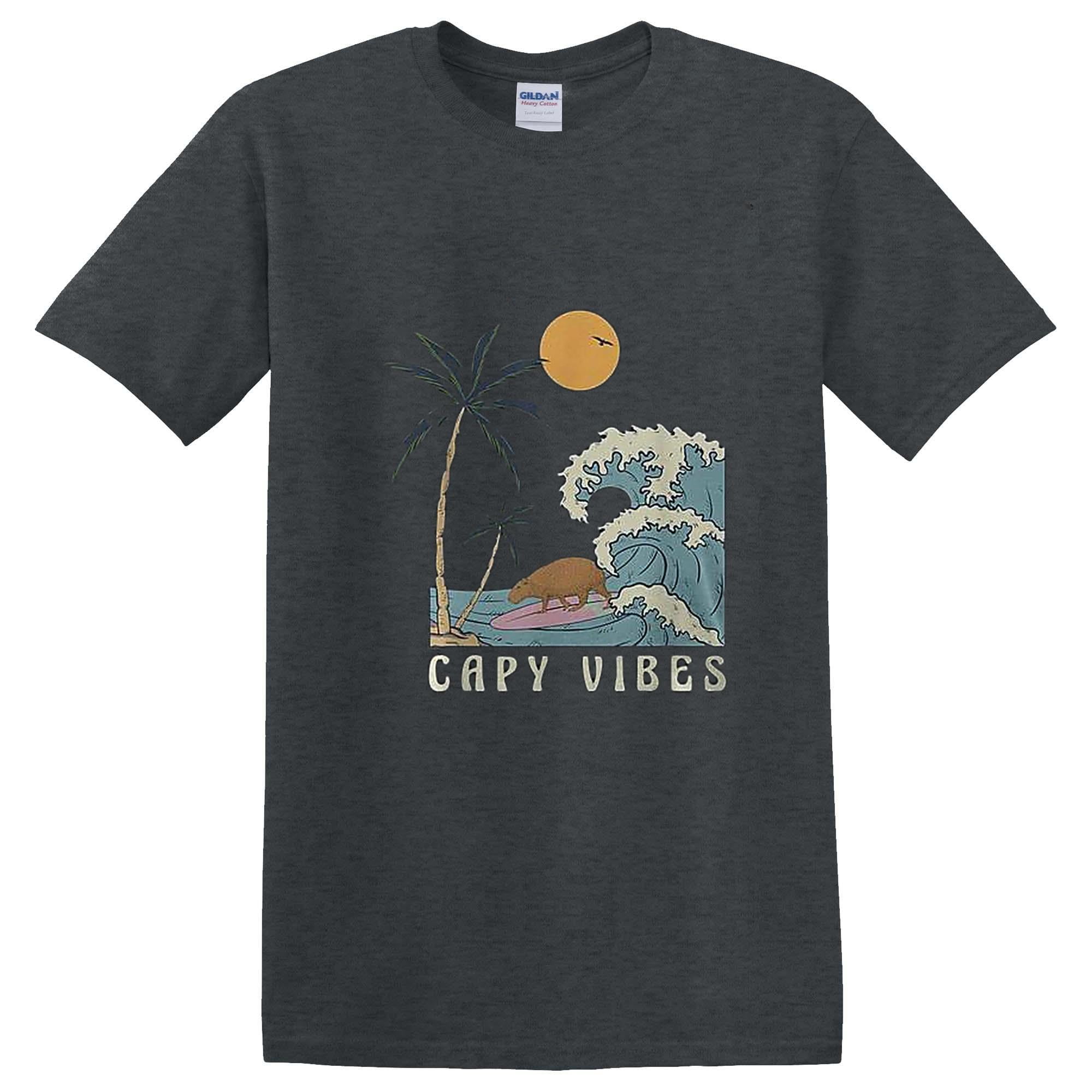 Capybara Surfing Beach Sunset Summer Surf Capy Vibes Animal Fun T-Shirt ...