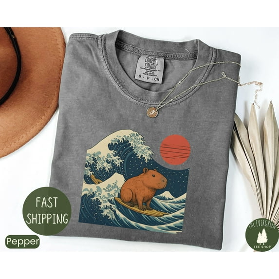 Capybara Surfing T-Shirt Japanese Art Style, Funny Meme Tee - Walmart.com