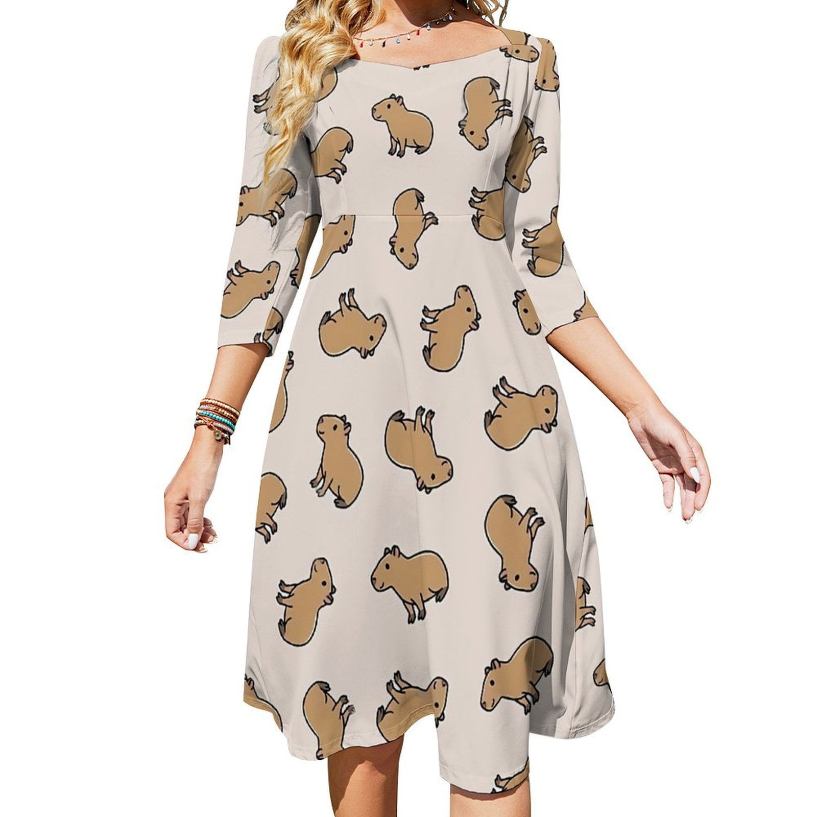 Capybara Sweetheart Knot Flared Dress Fashion Design Large Size Loose ...