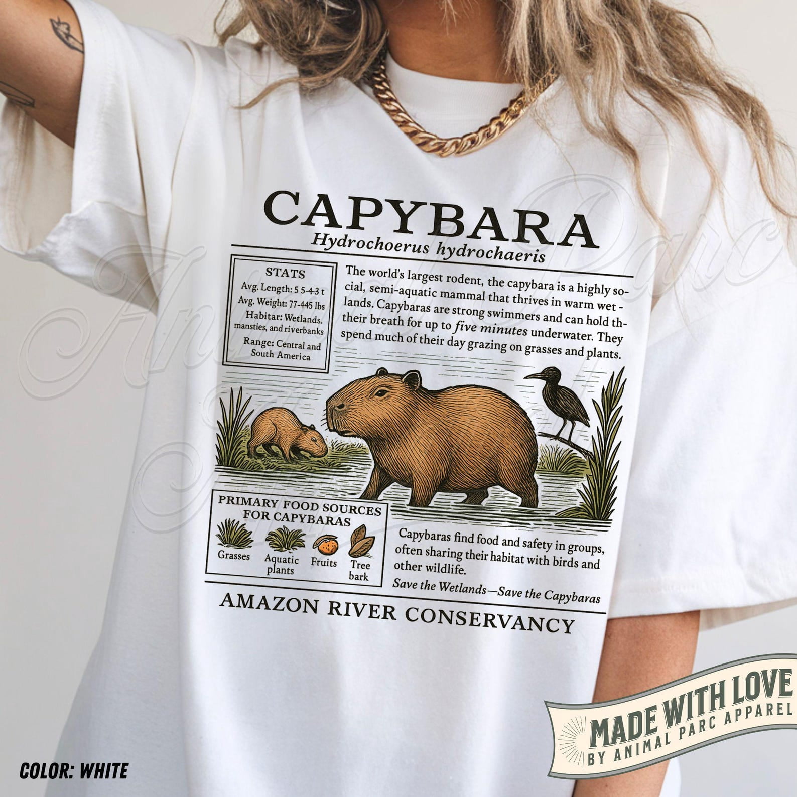 Capybara T Shirt Vintage Wildlife Tee, Zoology Shirt, Save the Wetlands ...