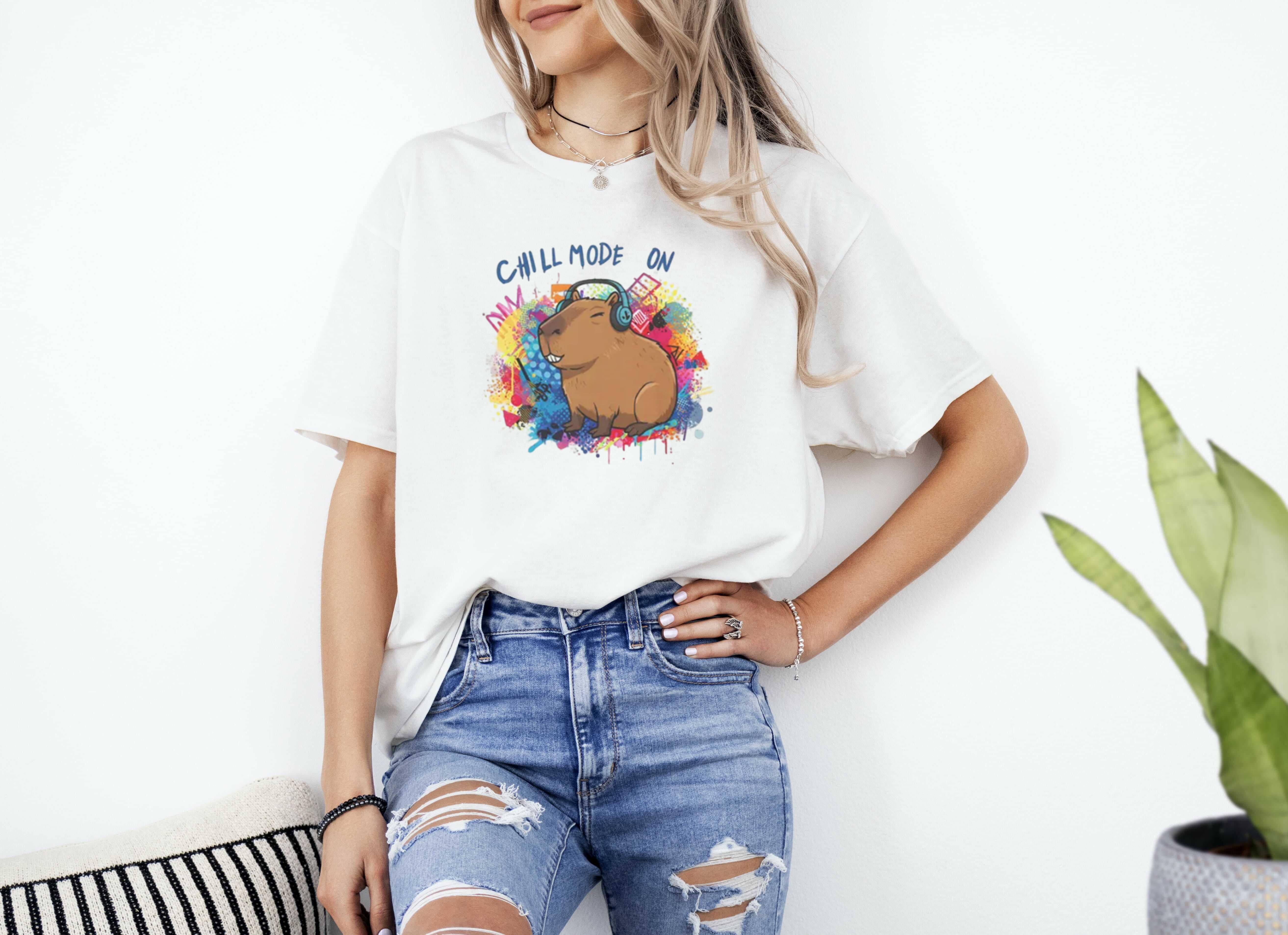 Capybara T-Shirt With Chill Mode Vibes And Funny Music Lover Graphic ...
