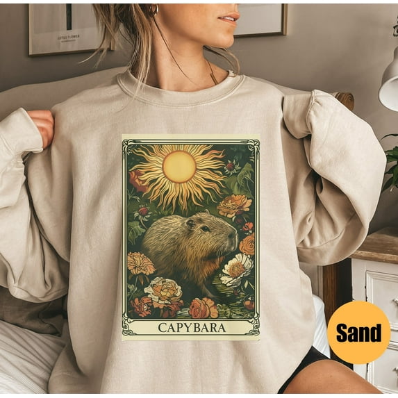 Capybara Tarot Card T-Shirt Graphic Capybara Crewneck Funny Capybara T ...