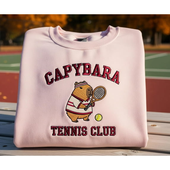 Capybara Tennis Club Embroidered Sweatshirt – Cute Animal Tennis Lover ...