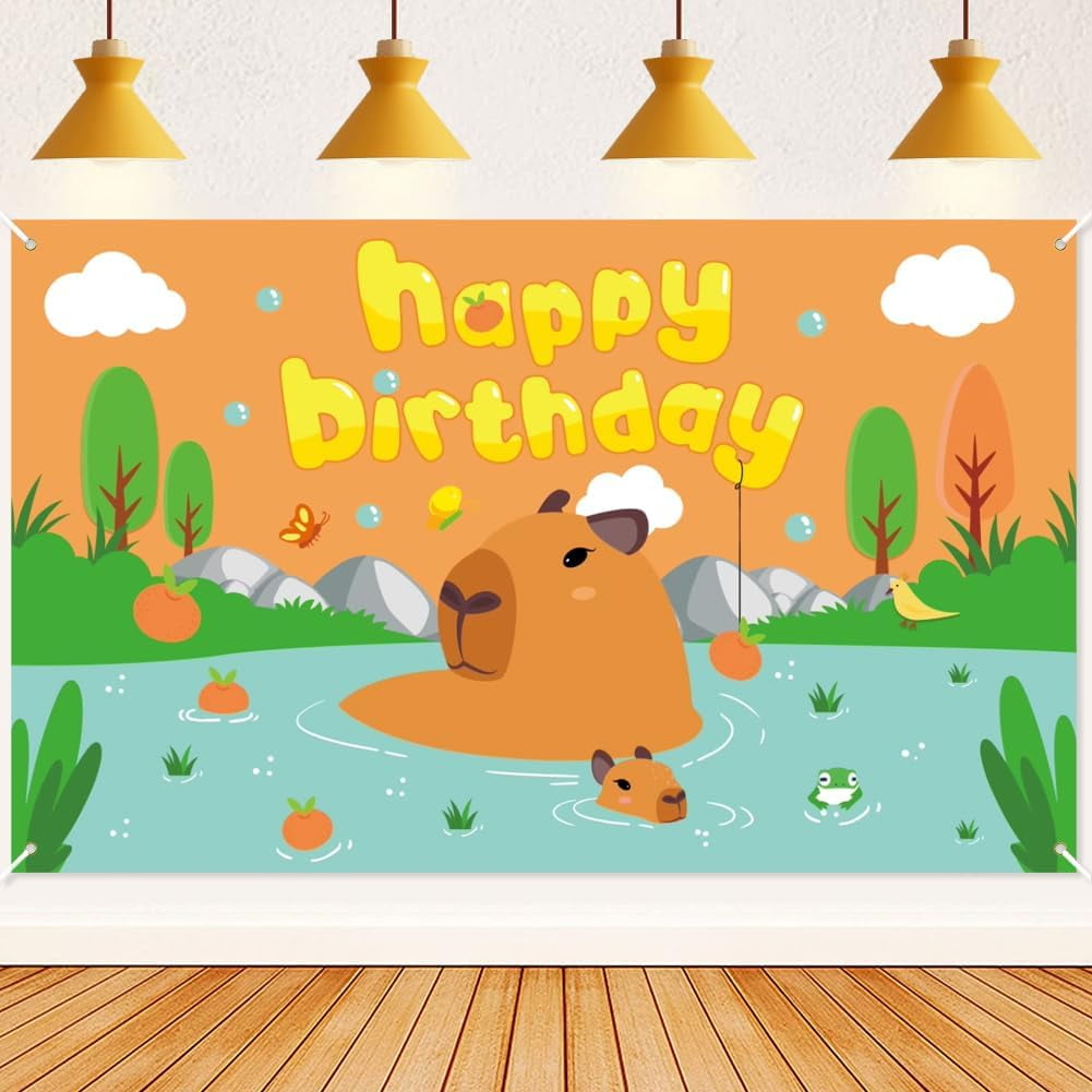 Capybara Theme Birthday Backdrop , Cute Capybara Happy Birthdays Photo ...