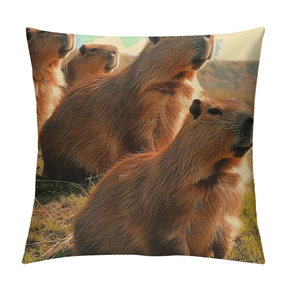 Capybara Throw Pillow Cover, Wild Capybaras Pillow Cover, Farmhouse ...