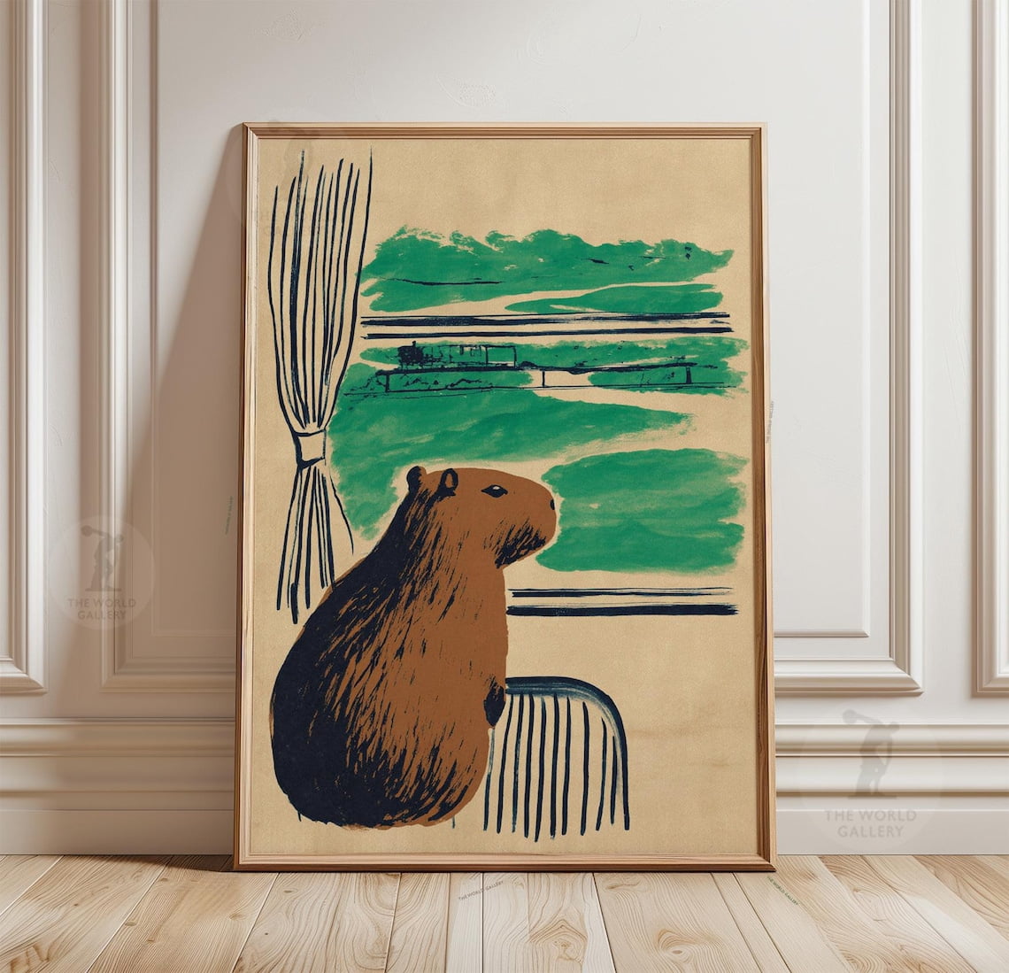 Capybara Train Scene Poster Window Landscape Vintage Travel Animal ...