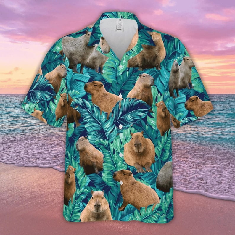 Capybara Tropical Hawaiian Shirt, Funny Animal Button Down Shirt, Aloha ...