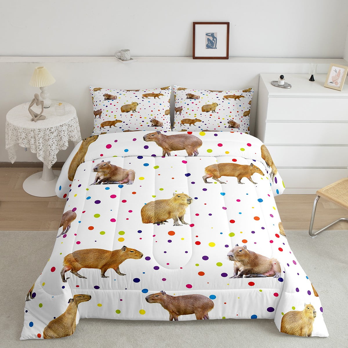 Capybara Twin Comforter Set Gifts for Capybara Lovers,Colorful Polka ...