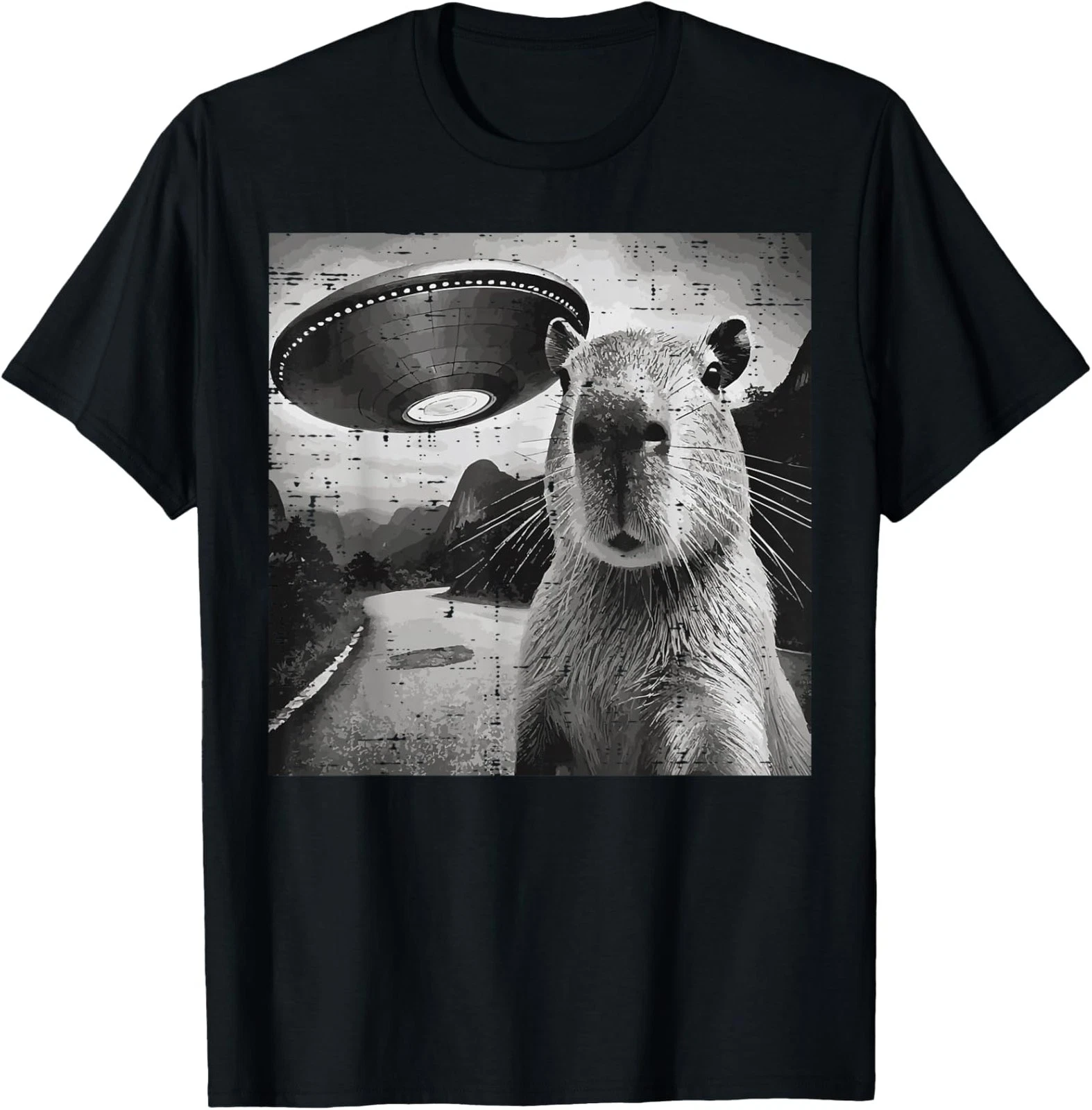 Capybara UFO Selfie Funny Meme Rodent Alien Space Graphic Gear Unisex T ...