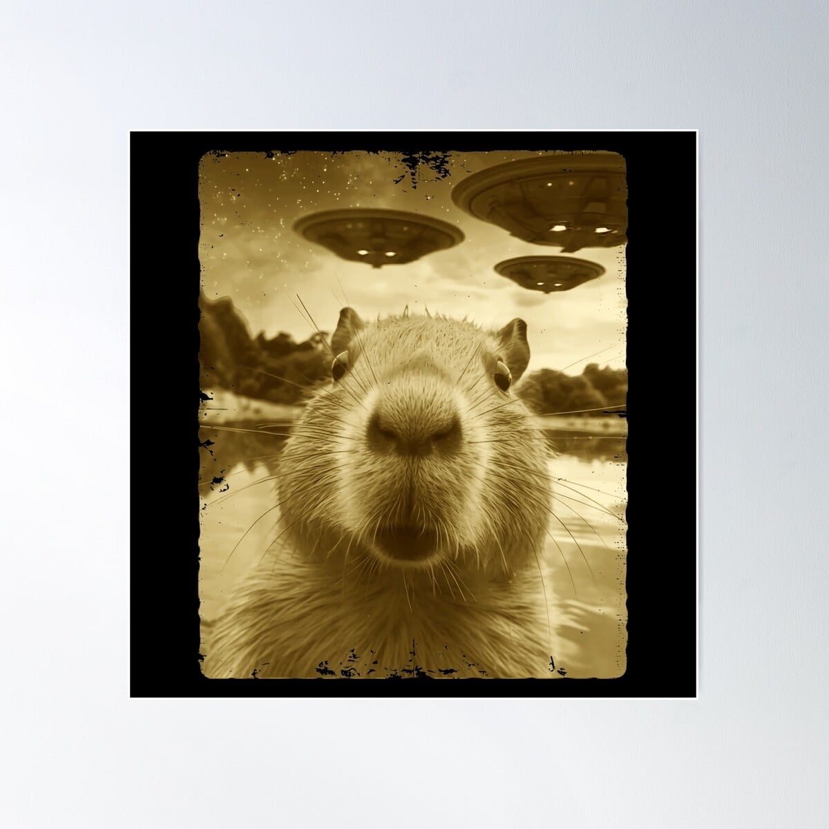 Capybara Ufo Selfie - Alien Encounter Humor Poster Wall Art, Modern ...