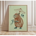 Capybara Umbrella Illustration Brown Ink Line Art Poster Wall Decor ...