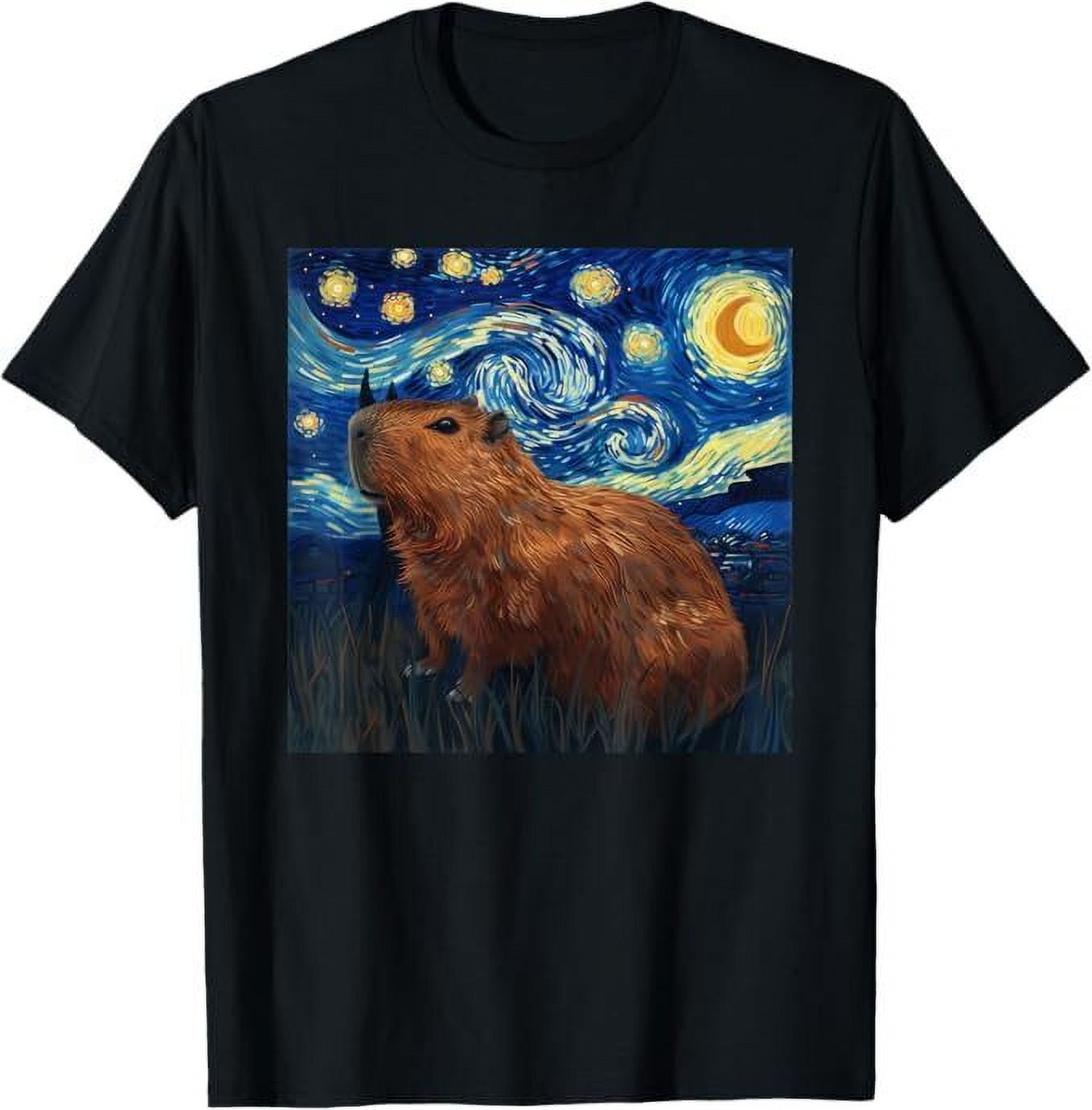 Capybara Van Gogh Style Starry Night T-ShirtChristmas Gift Shirt ...
