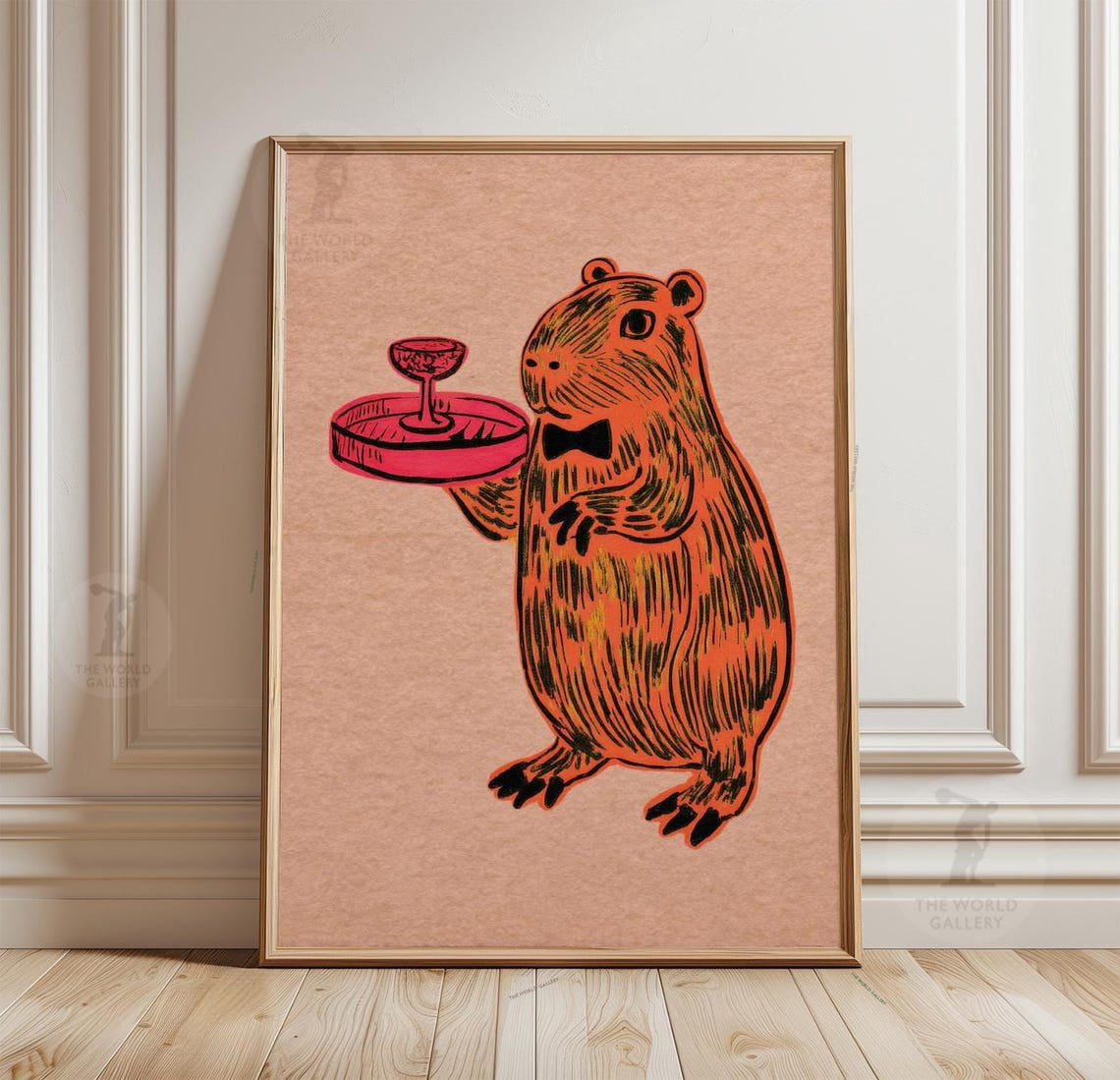 Capybara Waiter Poster Minimal Line Animal Character Wall Art Decor ...