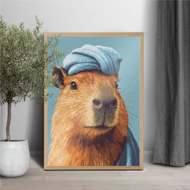 Capybara Wall Art Funny Print, Cute Capybara Bathroom Art, Vintage ...