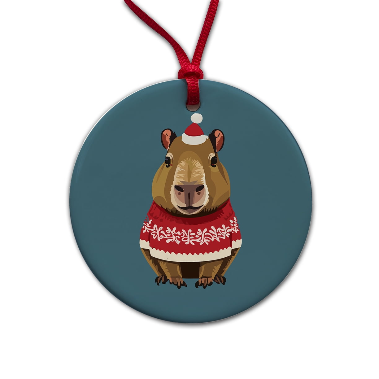 Capybara Wearing Christmas Sweater Funny Christmas Tree Holiday Round ...