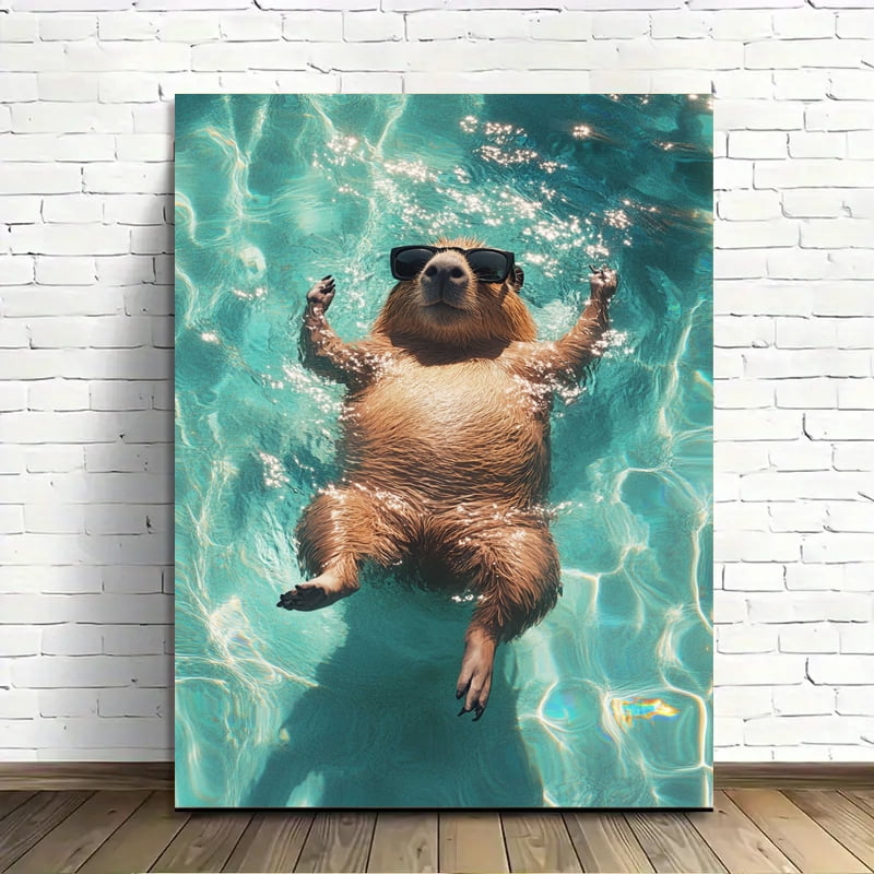 The Capybara Is Wearing Sunglasses and Floating in a Clear Turquoise ...