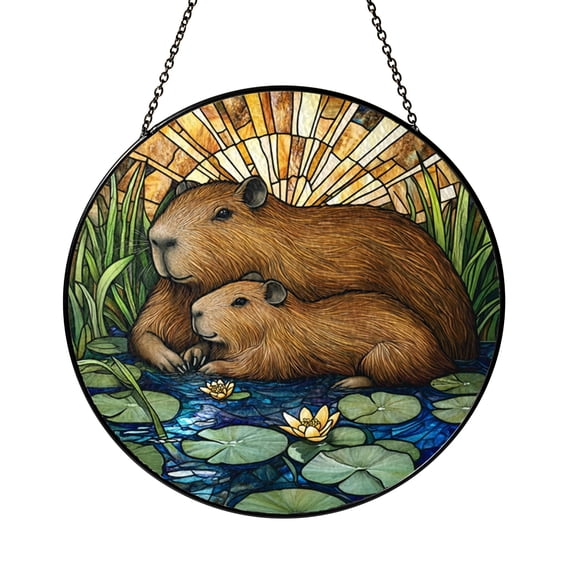Capybara Window Suncatcher, Faux Glass Inspired Wildlife Panel for ...