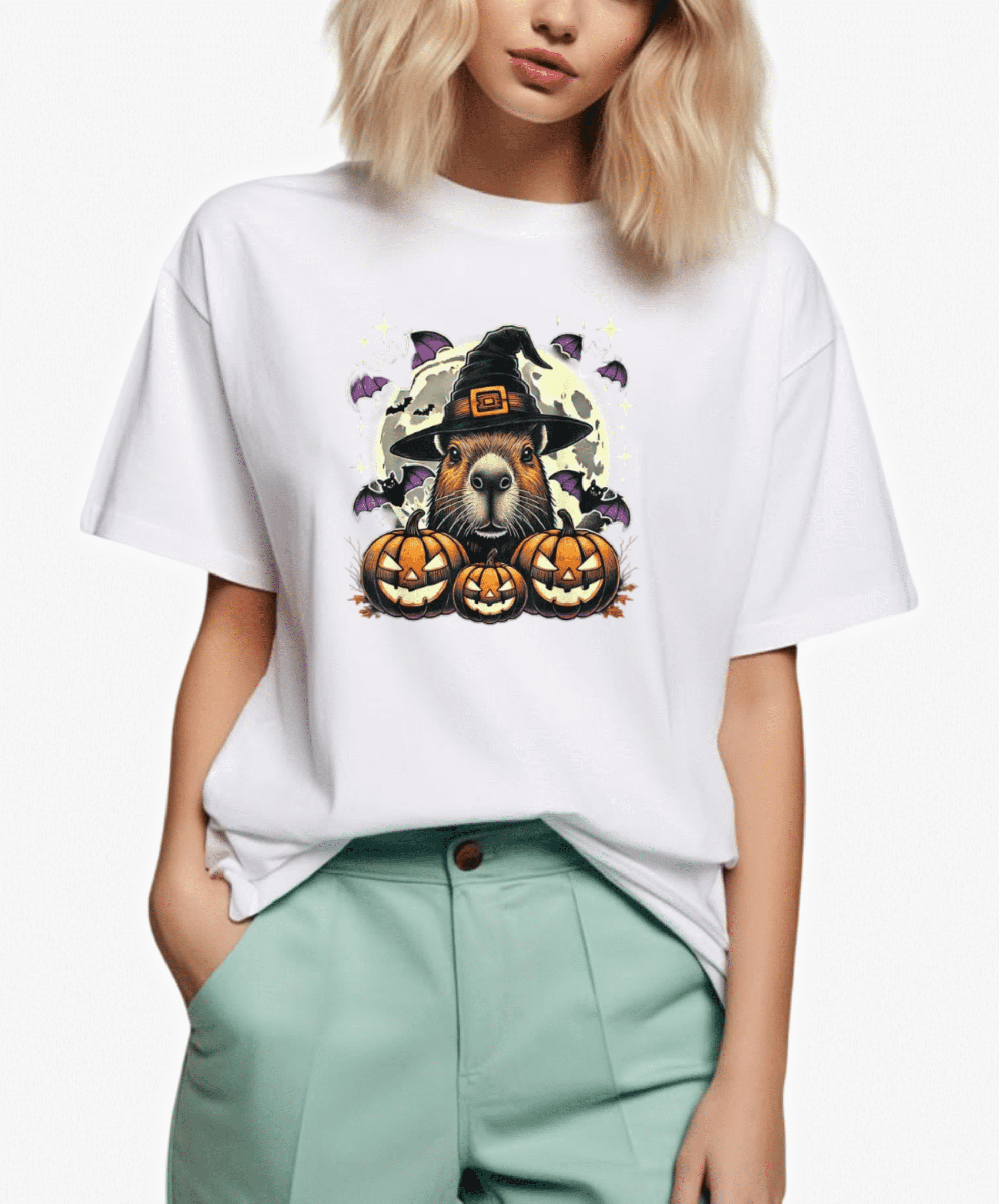 Capybara Witch Halloween Pumpkin Inspired Funny Cute Graphic Unisex T ...