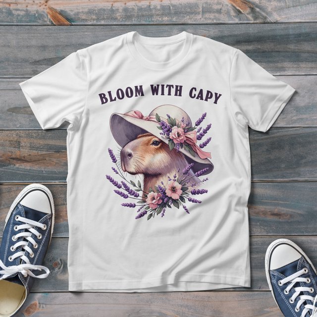 Capybara With Lavender Bloom With Capy Unisex T-Shirt, Cottagecore Tee ...