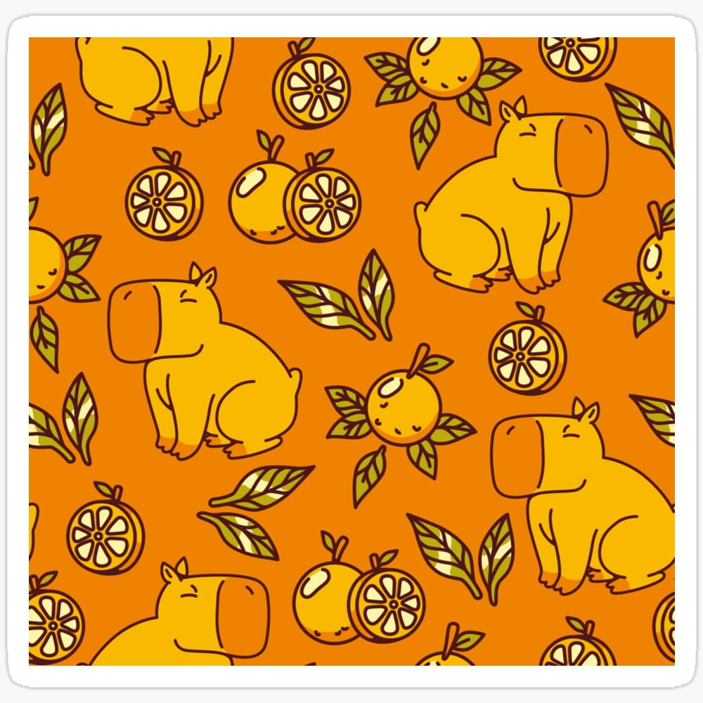 Capybara With Oranges Leaves Sticker Phone Decal Water Bottle Stickers ...