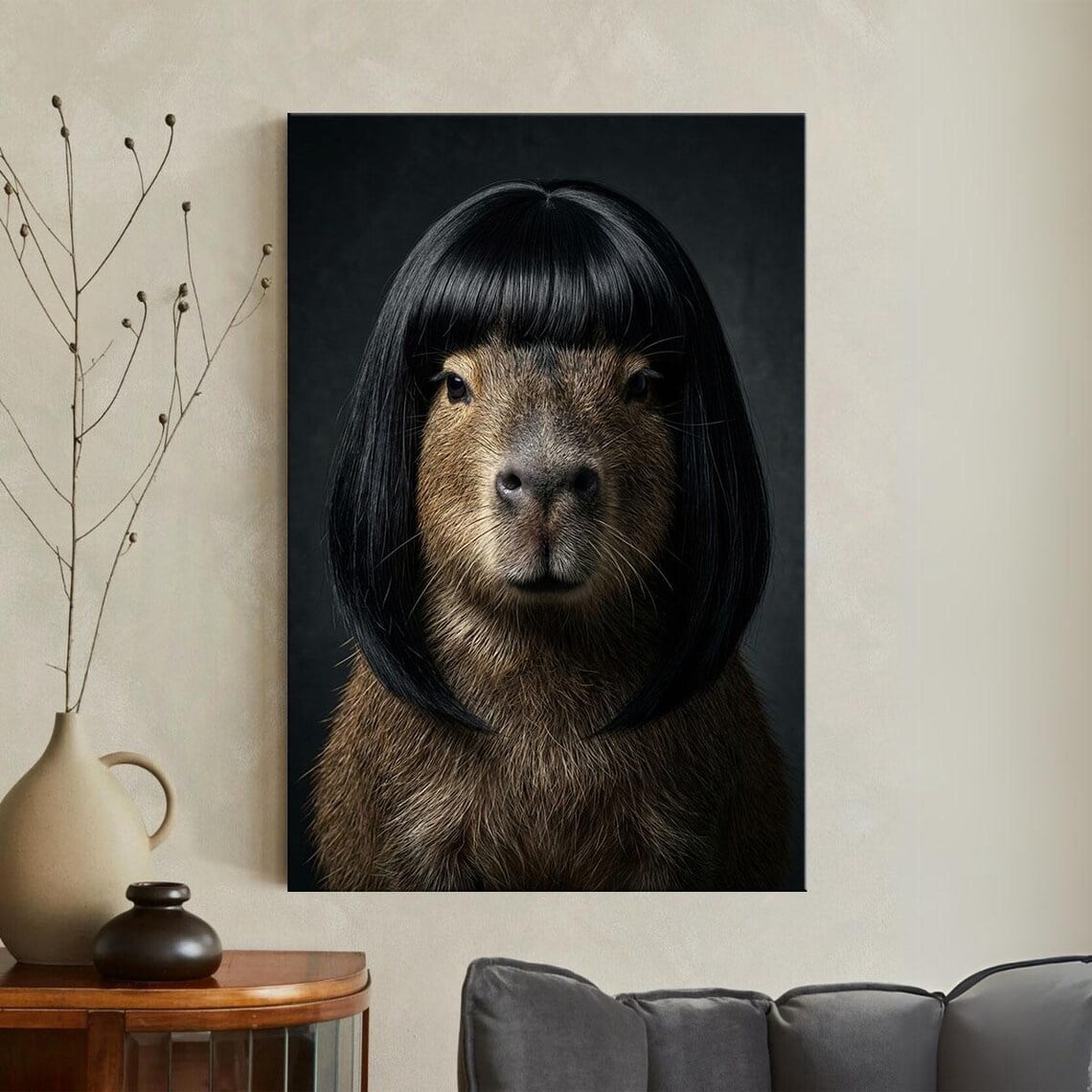 Capybara With Wig Poster Quirky Dark Cute Bathroom Art Unframed Paper ...