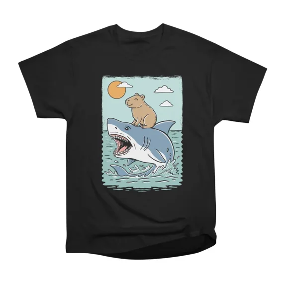 Capybara and Shark T-Shirt Tee Gift For Him Merch For Her Apparel For ...